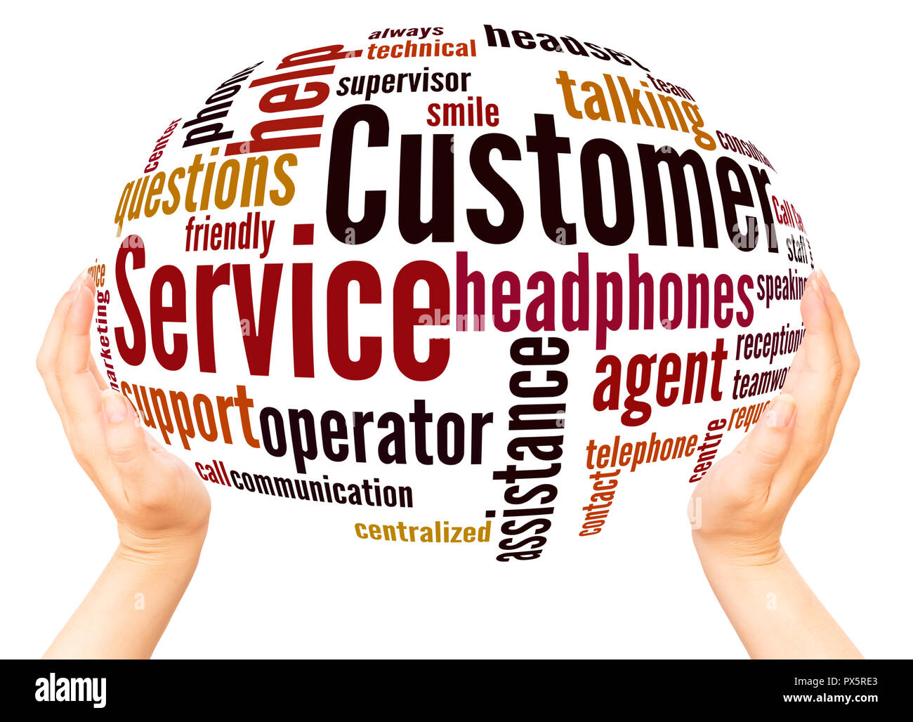 Customer Service word cloud hand sphere concept on white background ...