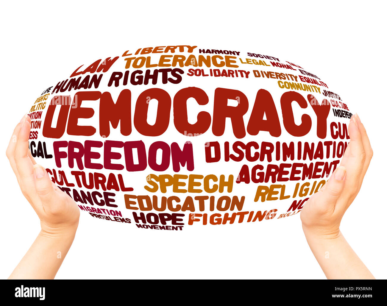 Democracy word cloud hand sphere concept on white background Stock ...