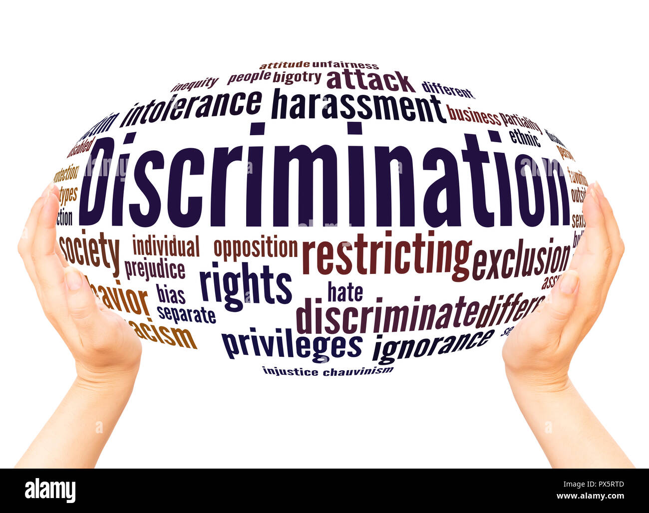 Discrimination word cloud hand sphere concept on white background Stock ...