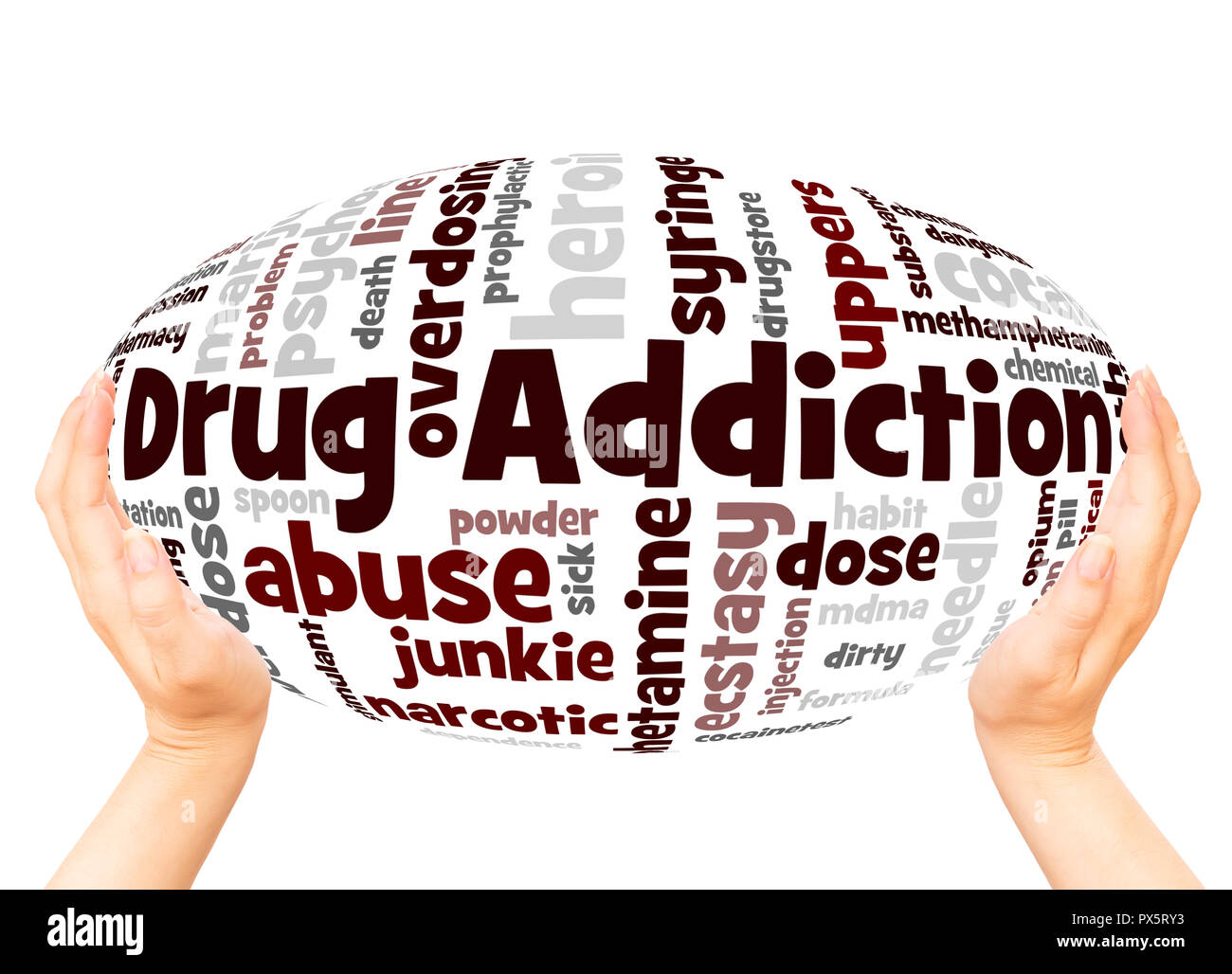 Drug addiction word cloud hand sphere concept on white background Stock ...