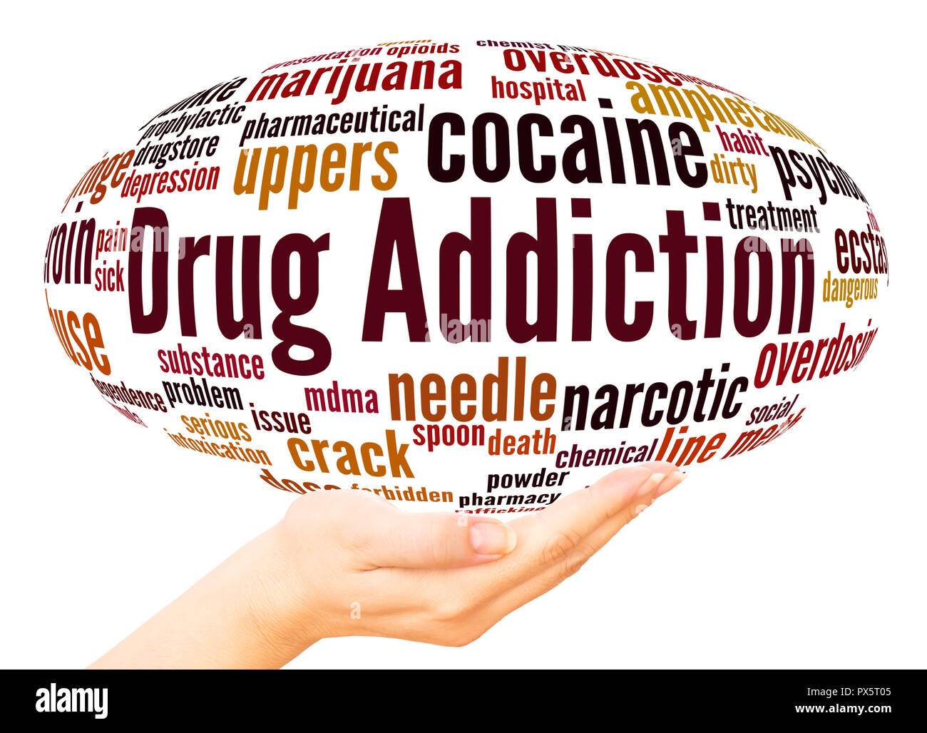 Drug addiction word cloud sphere concept on white background Stock ...