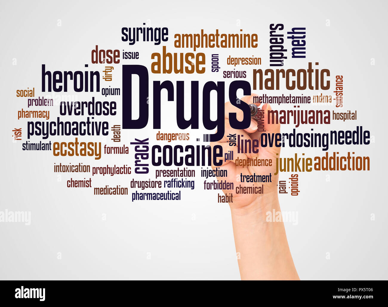 Drugs word cloud and hand with marker concept on white background Stock ...