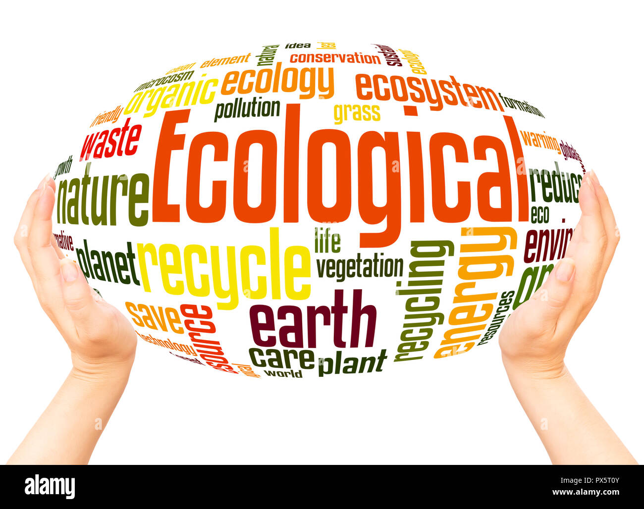 Ecological word cloud hand sphere concept on white background Stock ...