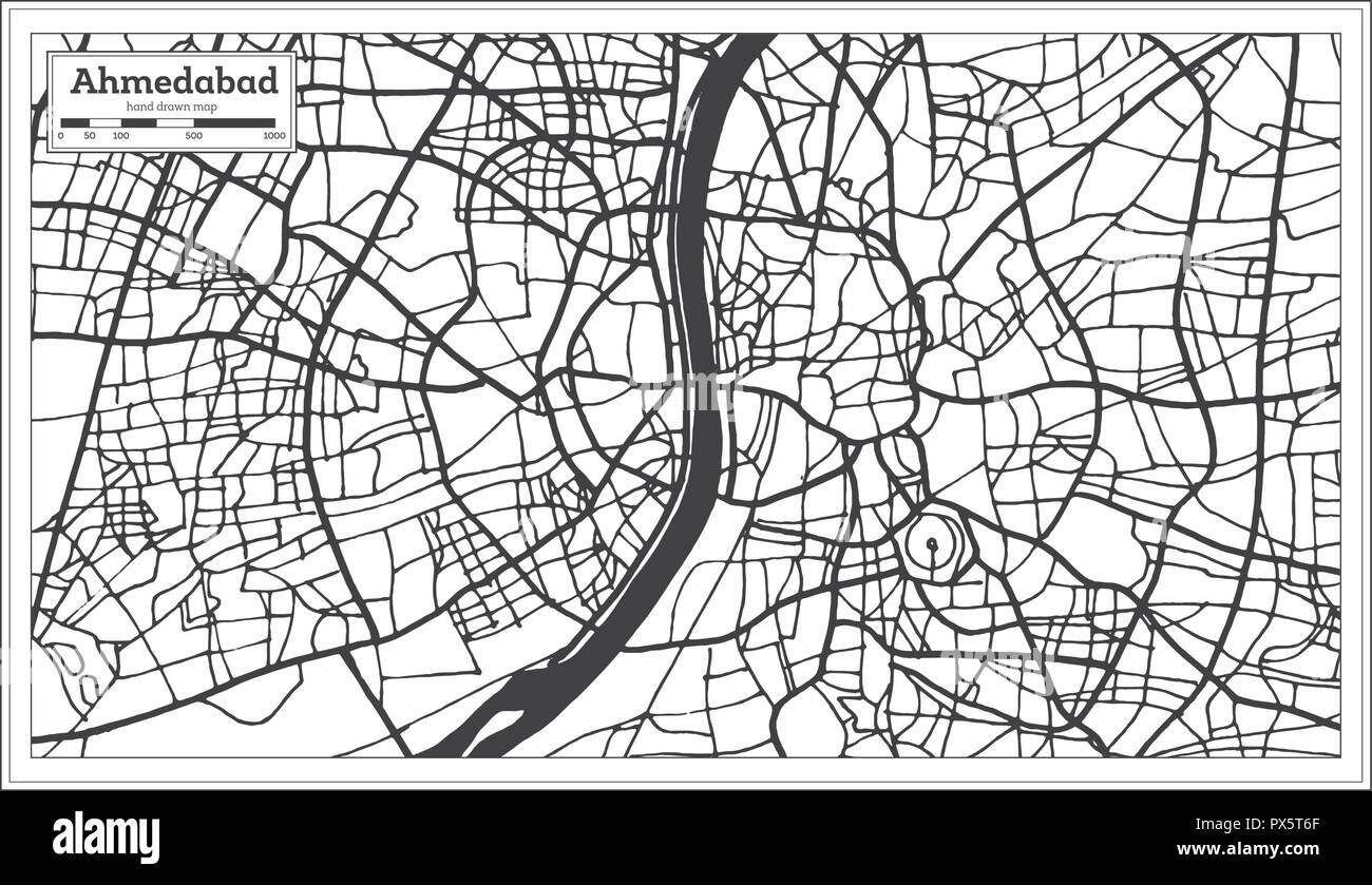 Ahmedabad India City Map in Retro Style. Outline Map. Vector ...