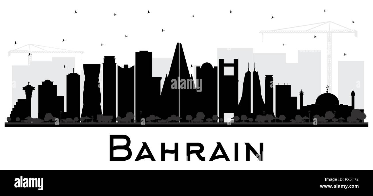 Bahrain City Skyline Silhouette with Black Buildings Isolated on White ...