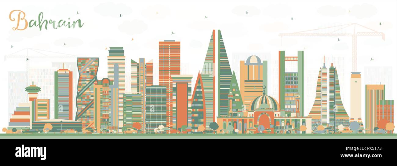 Bahrain City Skyline with Color Buildings. Vector Illustration ...