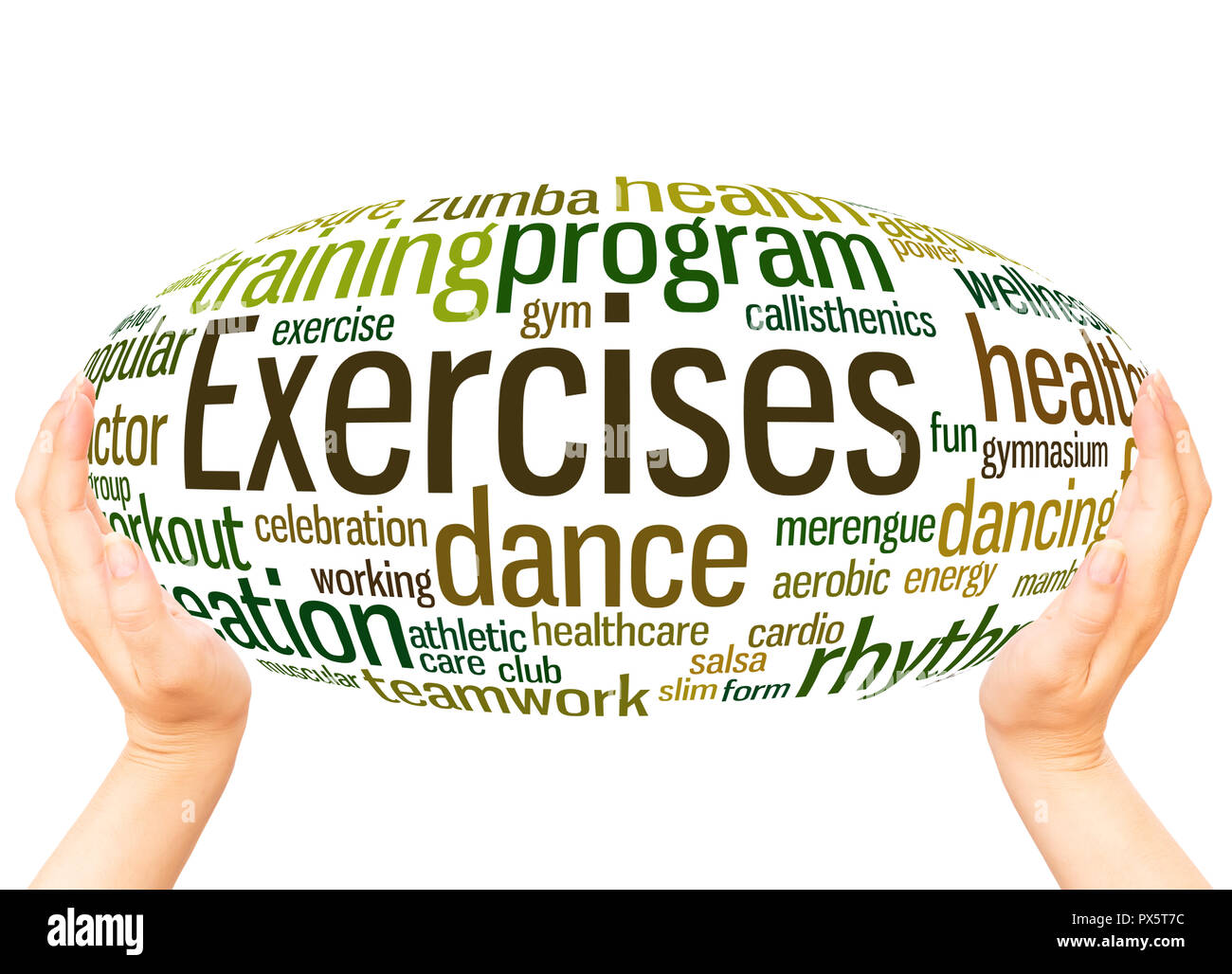 Exercises Word Cloud Hand Sphere Concept On White Background Stock