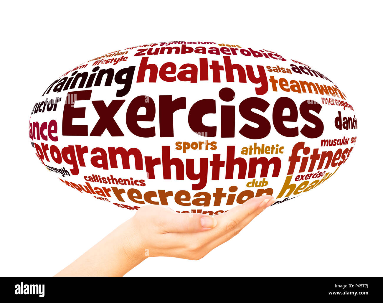 Exercises word cloud sphere concept on white background Stock Photo - Alamy