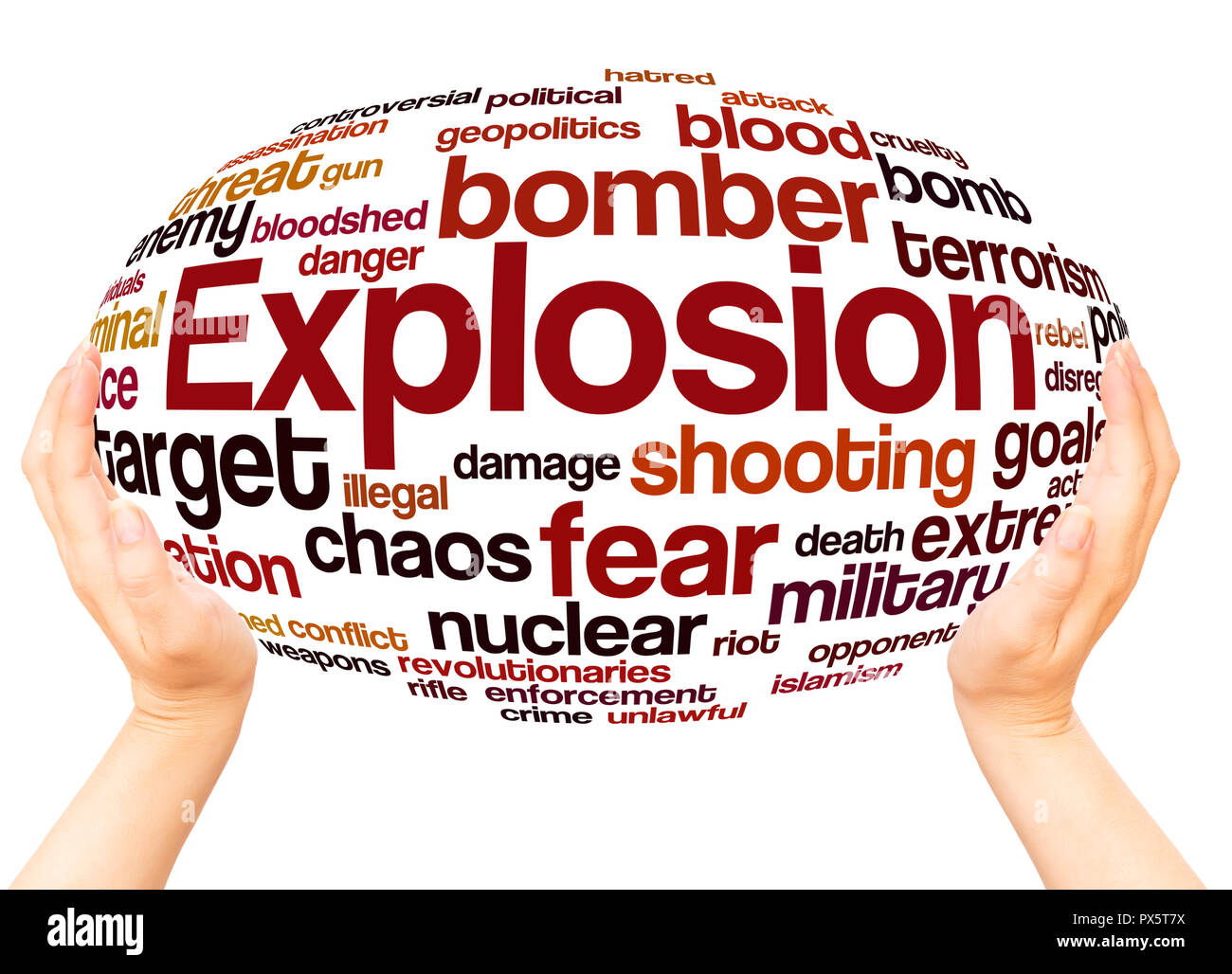 Explosion word cloud hand sphere concept on white background Stock ...