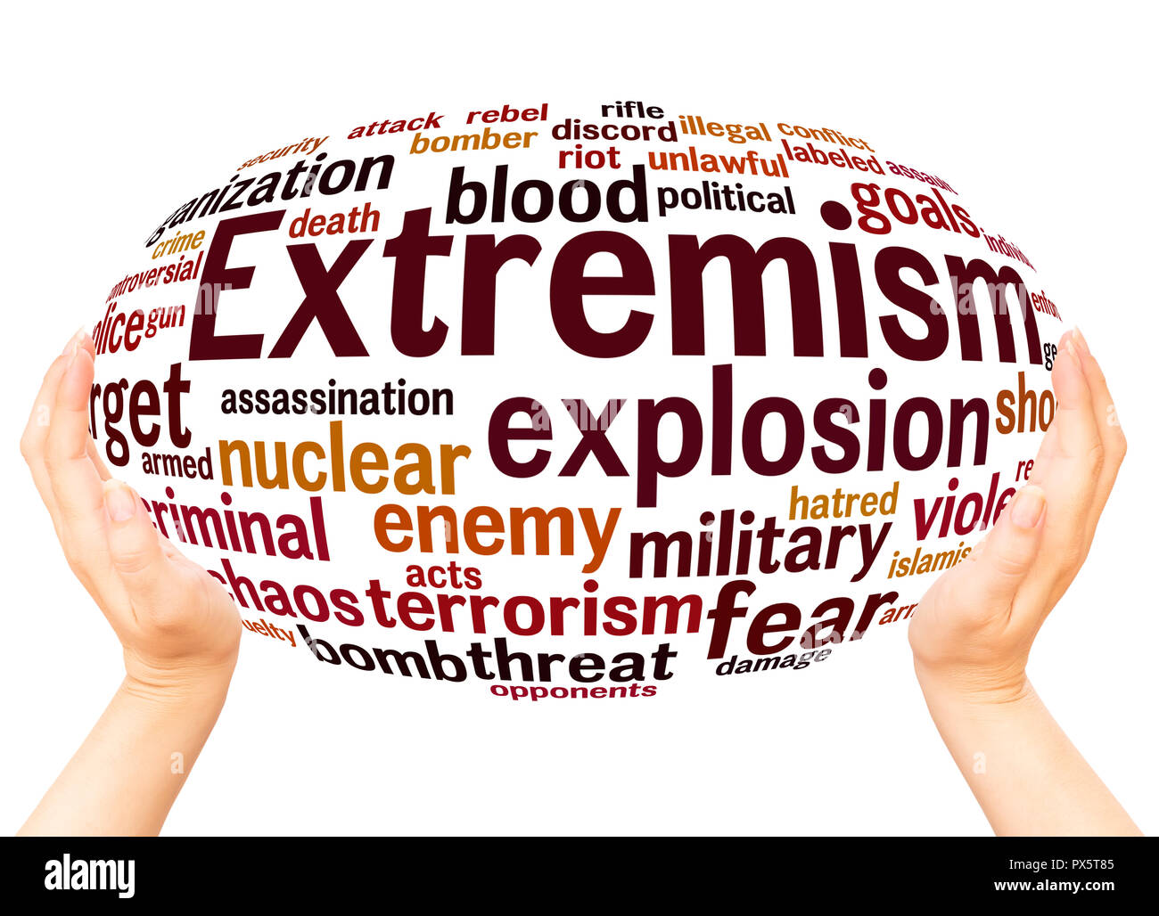 Extremism word cloud hand sphere concept on white background Stock ...