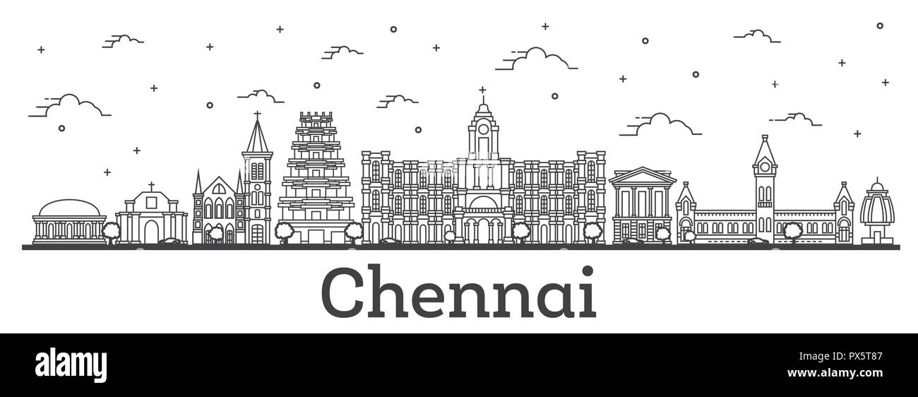 Outline Chennai India City Skyline with Historic Buildings Isolated on ...