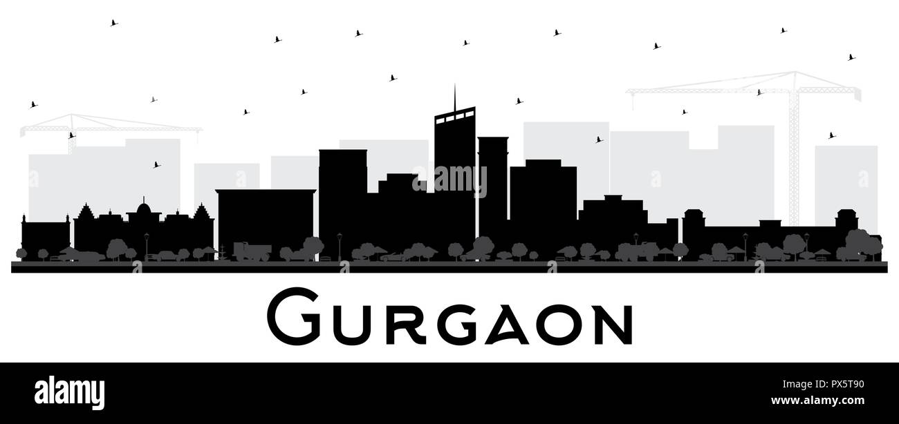 Gurgaon India City Skyline Silhouette with Black Buildings Isolated on ...