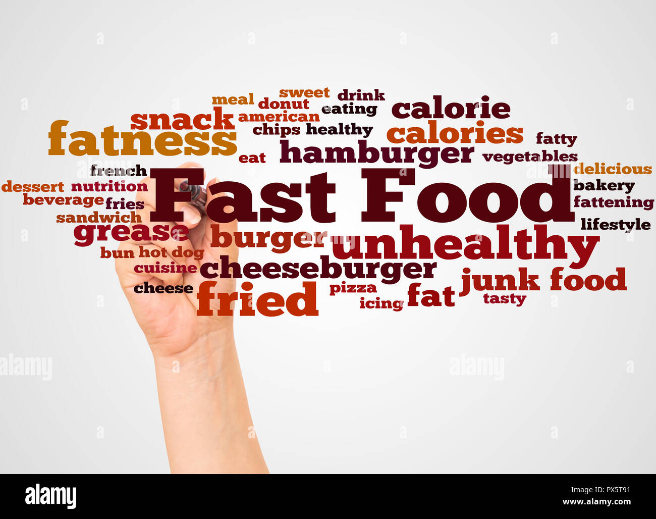 Fast Food word cloud and hand with marker concept on white background ...