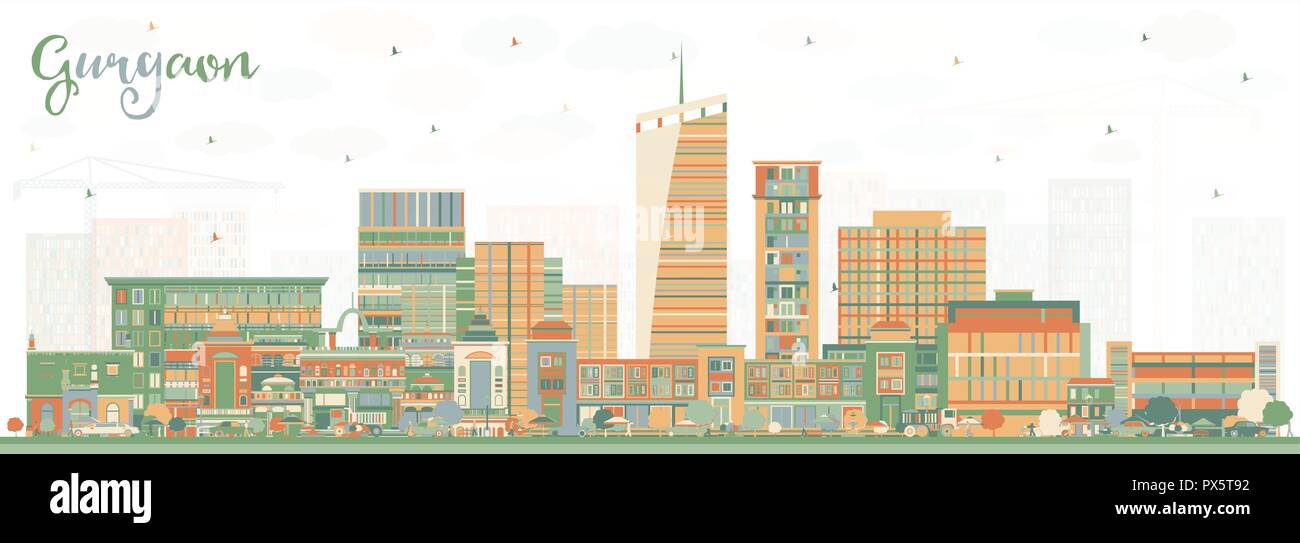 Gurgaon India City Skyline with Color Buildings. Vector Illustration ...