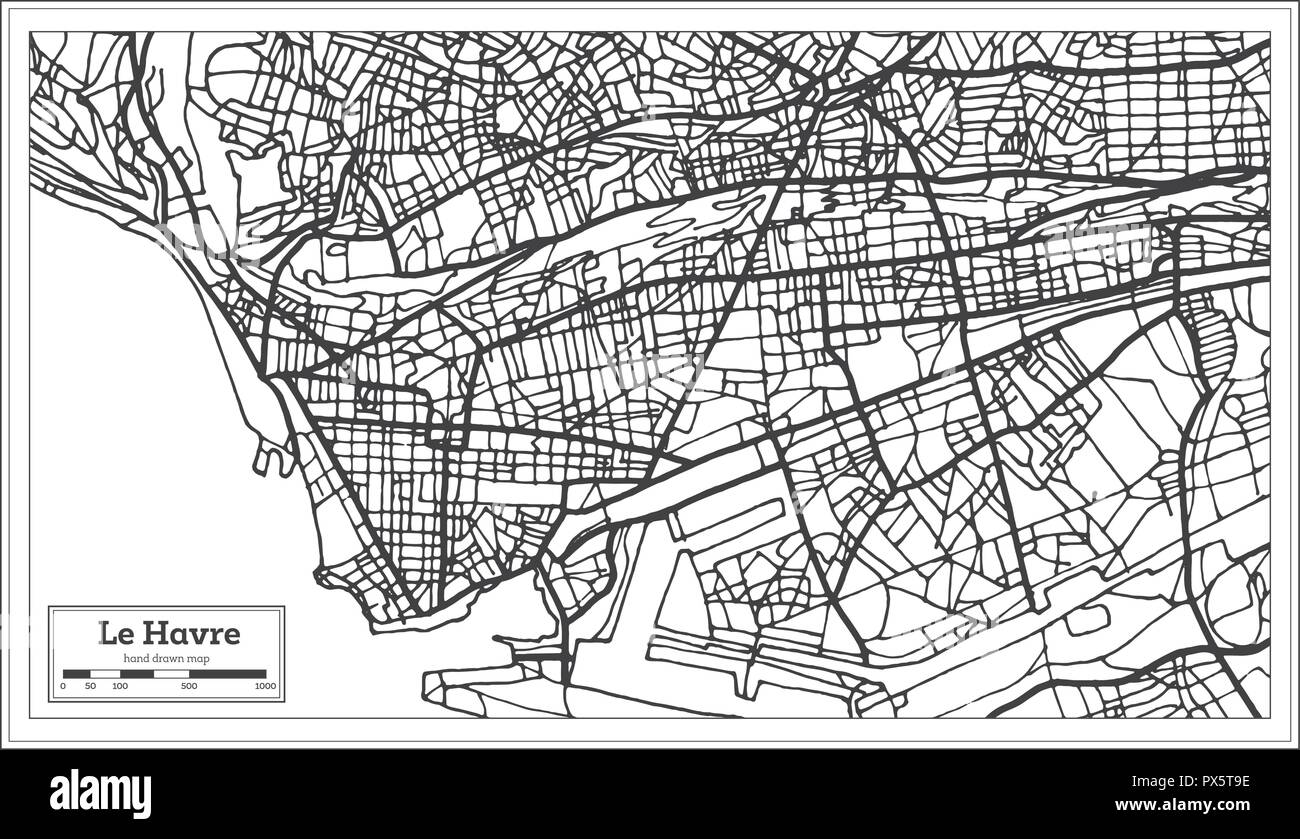 Le Havre France City Map in Retro Style. Outline Map. Vector ...
