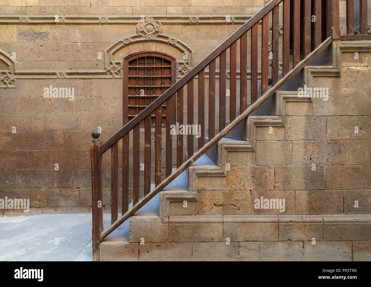 Staircase with wooden balustrade leading to Zeinab Khatoun historic ...
