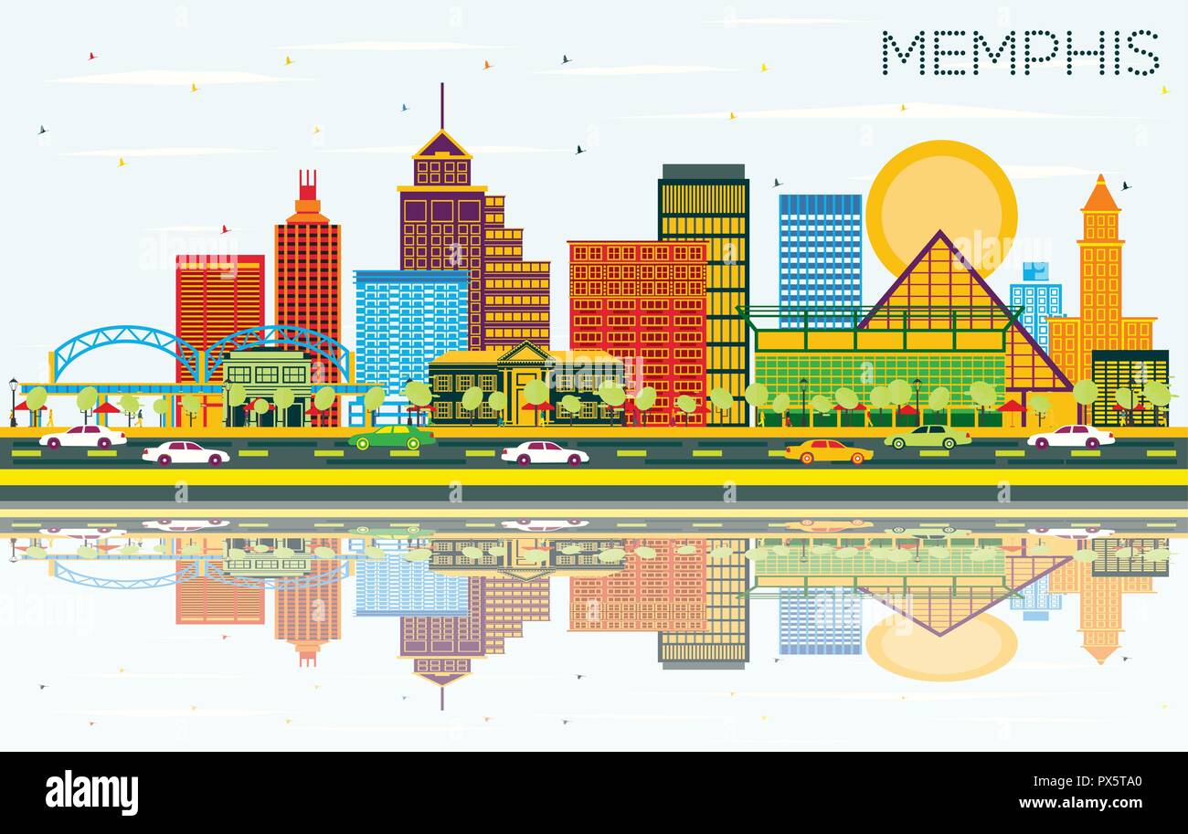 Memphis Tennessee Skyline with Color Buildings, Blue Sky and ...