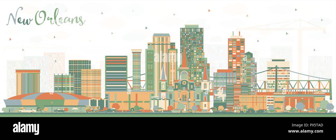 New Orleans Louisiana City Skyline with Color Buildings. Vector ...