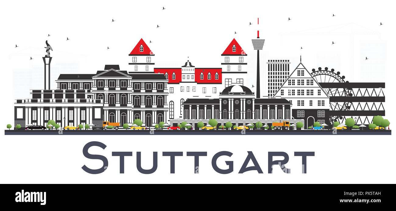 Stuttgart Germany Skyline with Color Buildings Isolated on White. Vector Illustration. Business ...