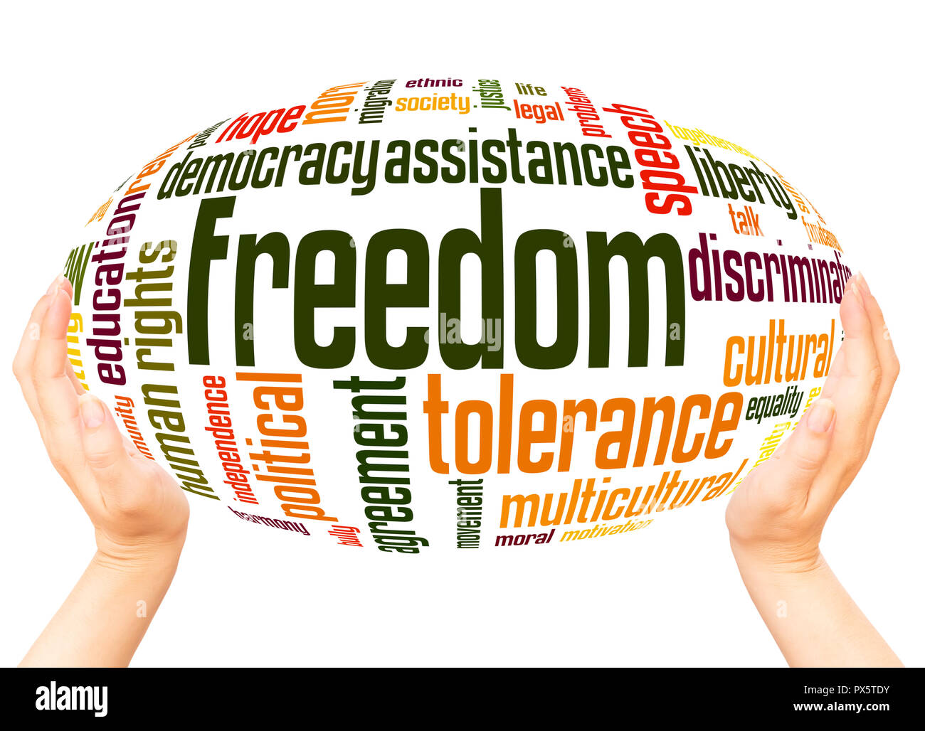 Freedom word cloud hand sphere concept on white background Stock Photo ...