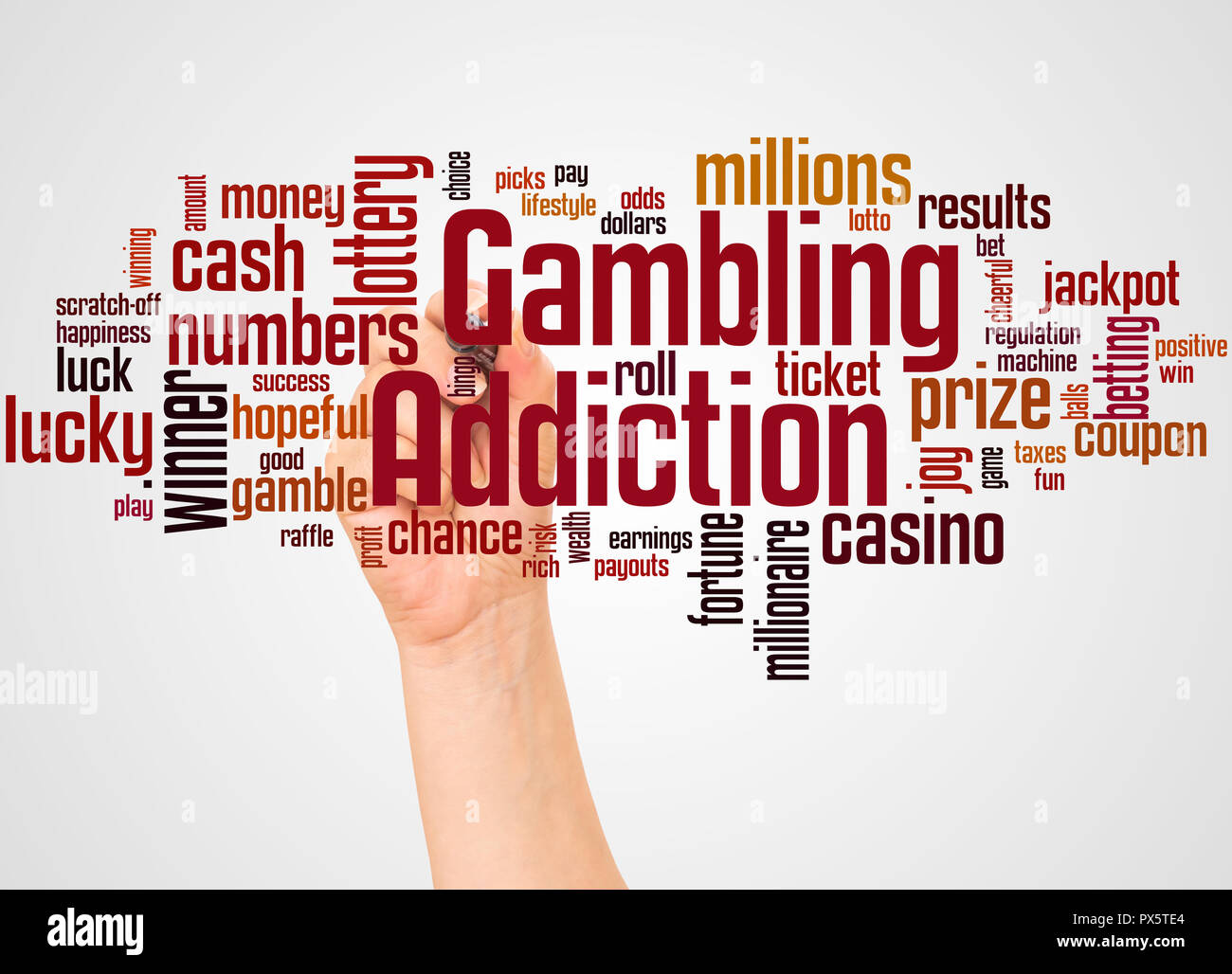 Gambling Addiction word cloud and hand with marker concept on white ...