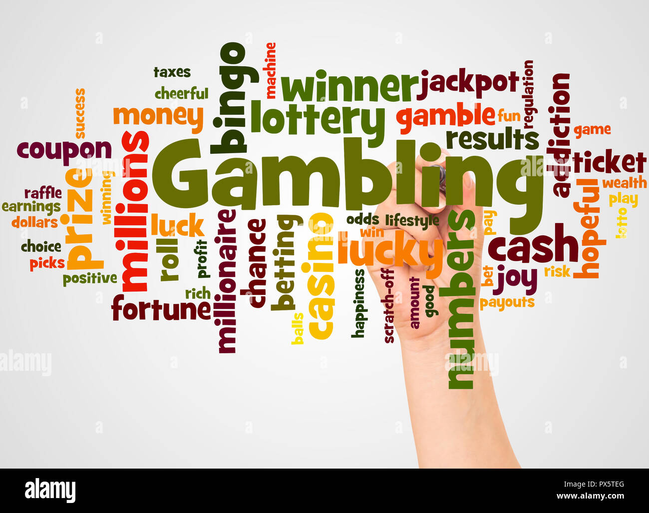 Gambling word cloud and hand with marker concept on white background ...