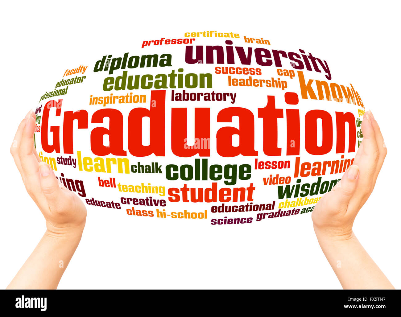 Graduation word cloud hand sphere concept on white background Stock ...