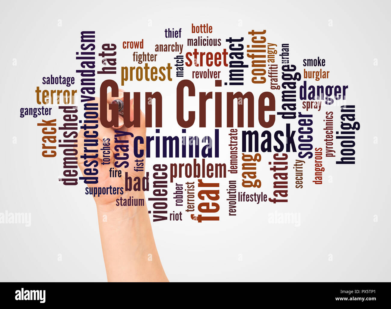 Gun Crime word cloud and hand with marker concept on white background ...