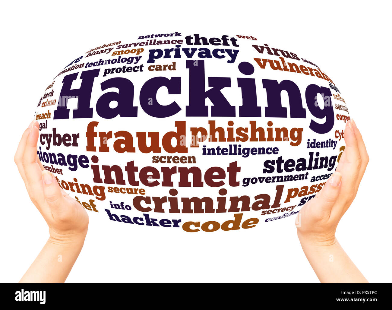 Hacking, word cloud hand sphere concept on white background Stock Photo ...
