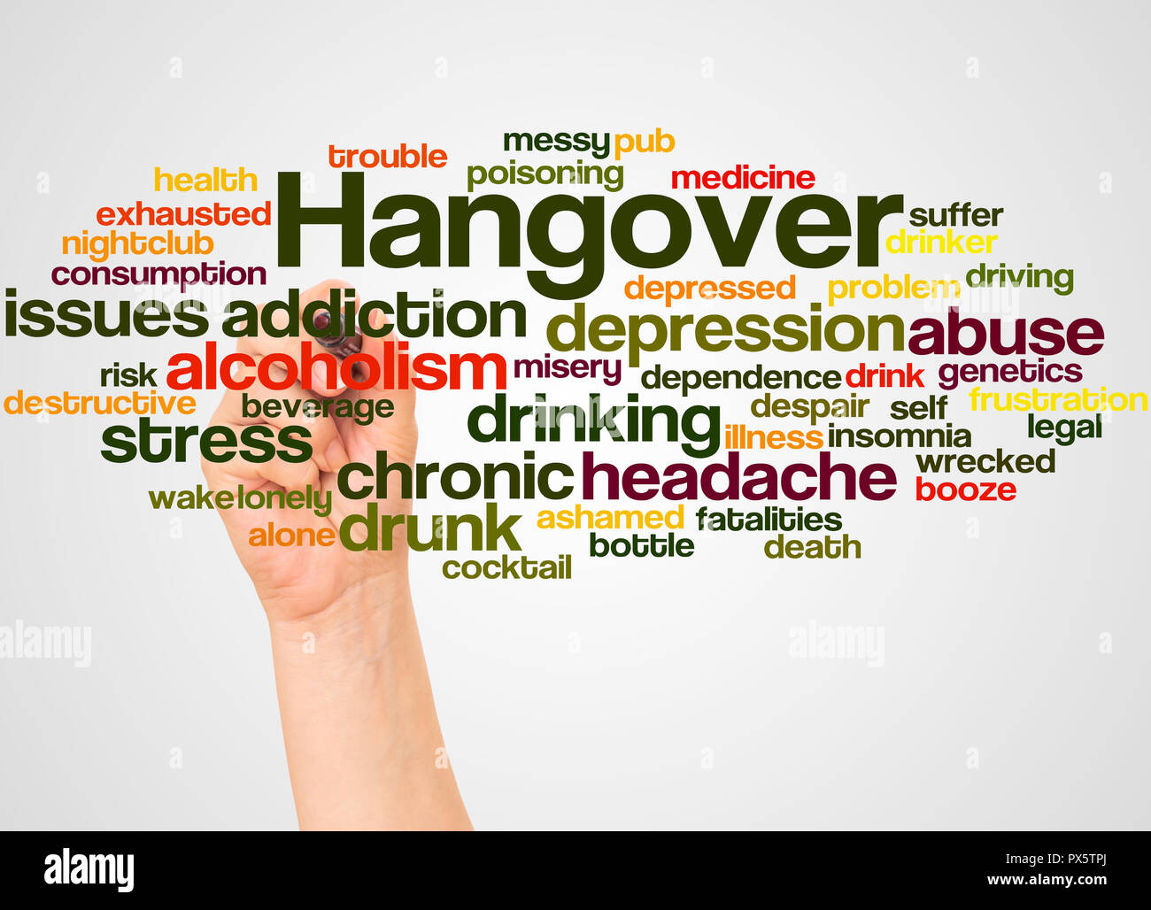 Hangover word cloud and hand with marker concept on gradient background ...