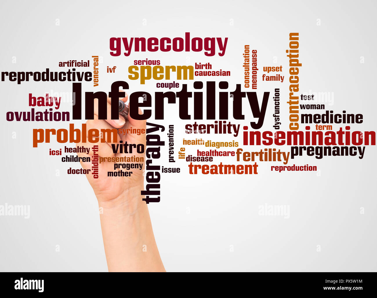 Infertility word cloud and hand with marker concept on white background ...