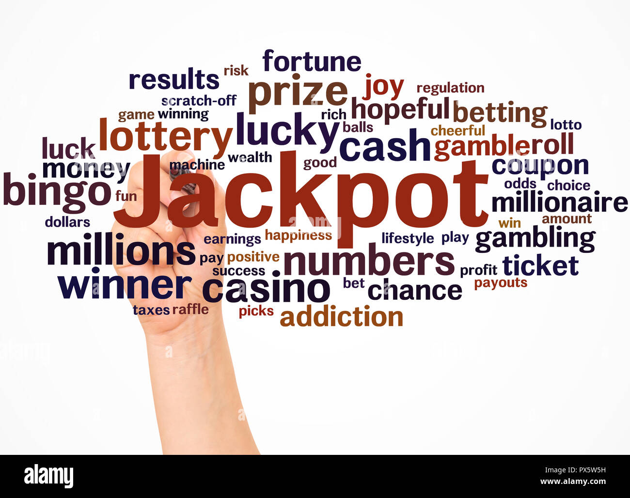 Jackpot word cloud and hand with marker concept on white background ...