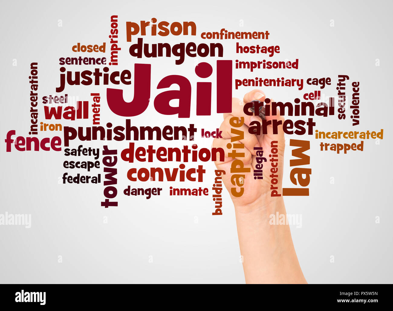 Jail word cloud and hand with marker concept on white background Stock ...