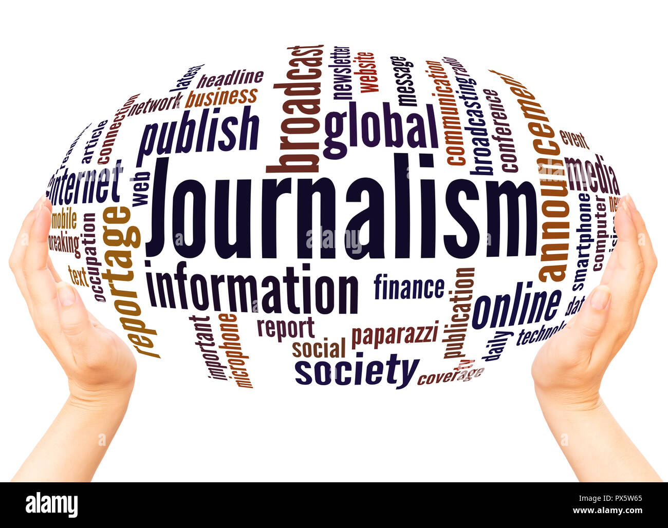 Journalism word cloud hand sphere concept on white background Stock ...