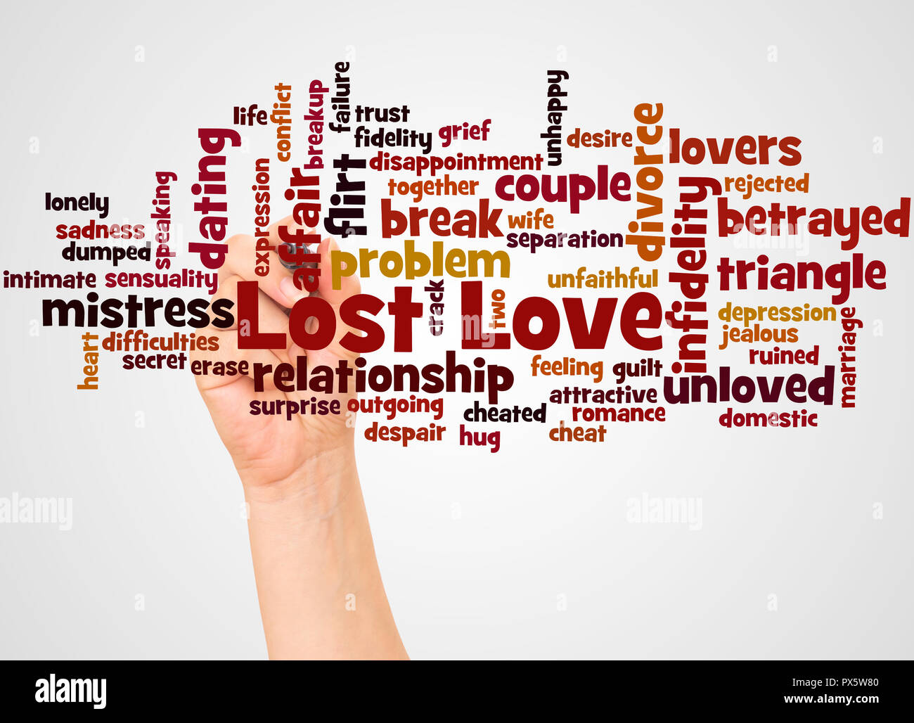 Lost Love word cloud and hand with marker concept on white background ...