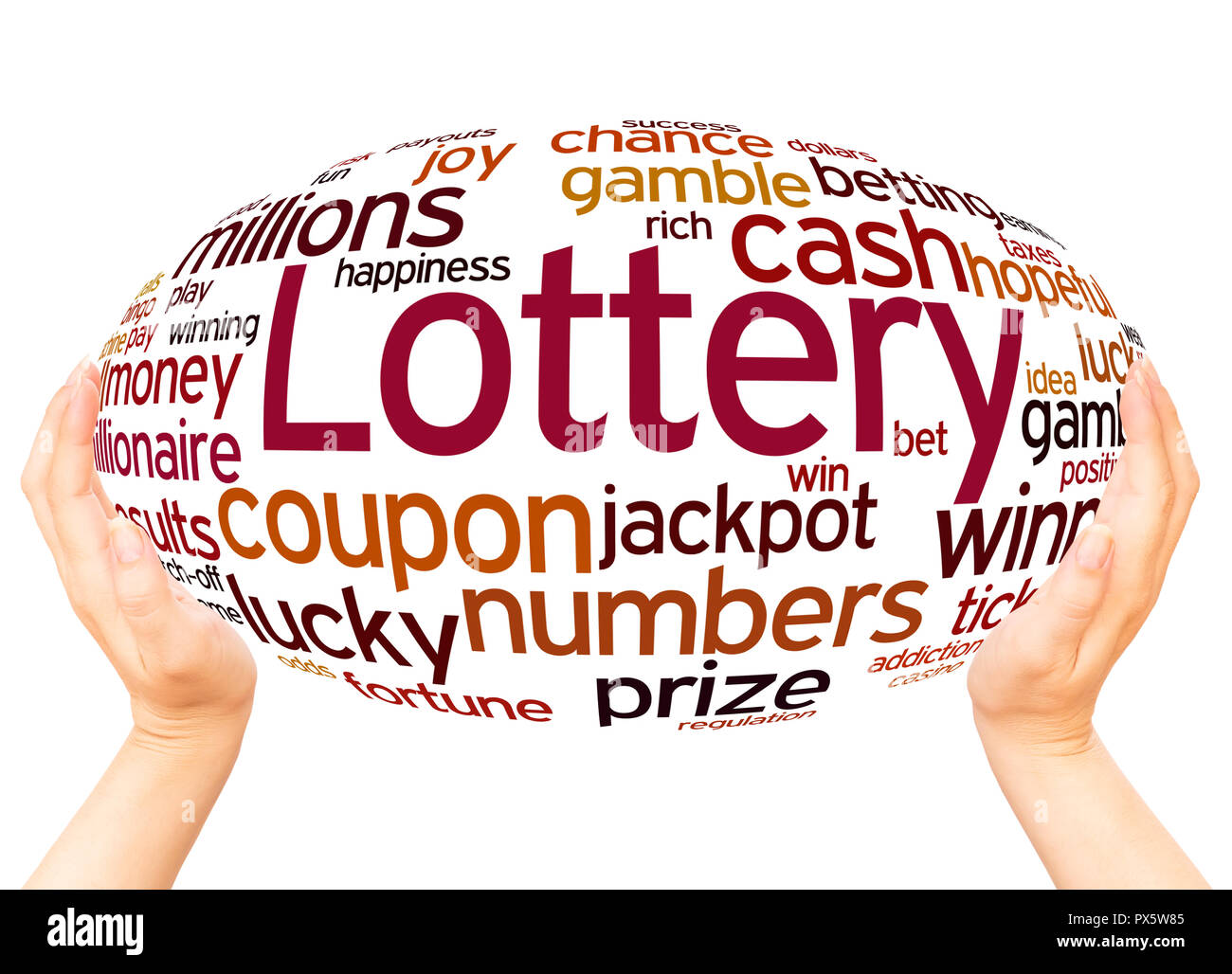 Lottery word cloud hand sphere concept on white background Stock Photo ...