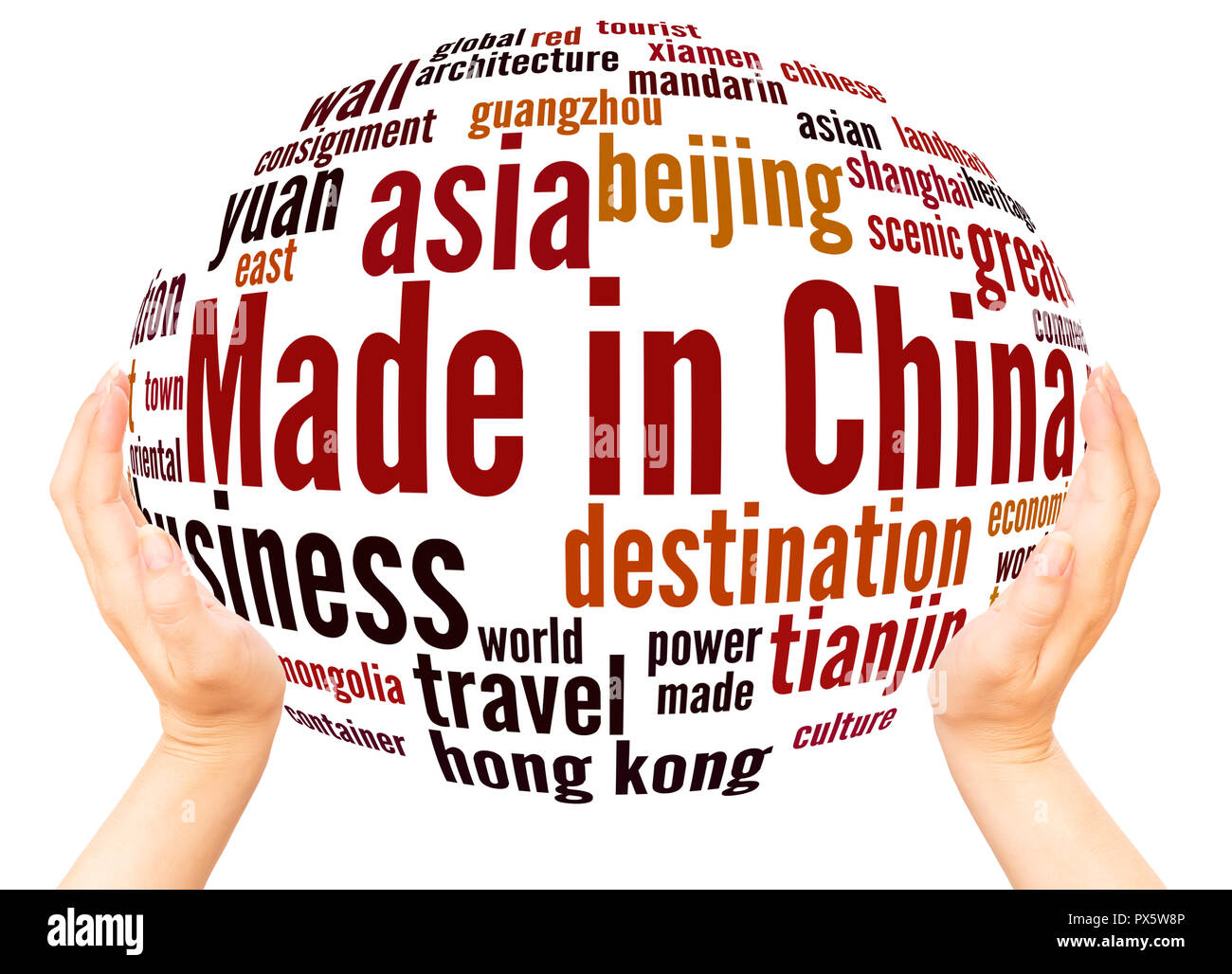 Made in China word cloud typography sphere concept on white background ...