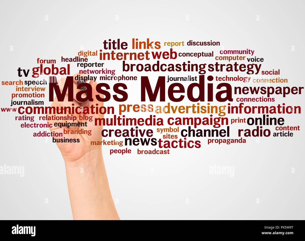 Mass Media word cloud and hand with marker concept on white background ...