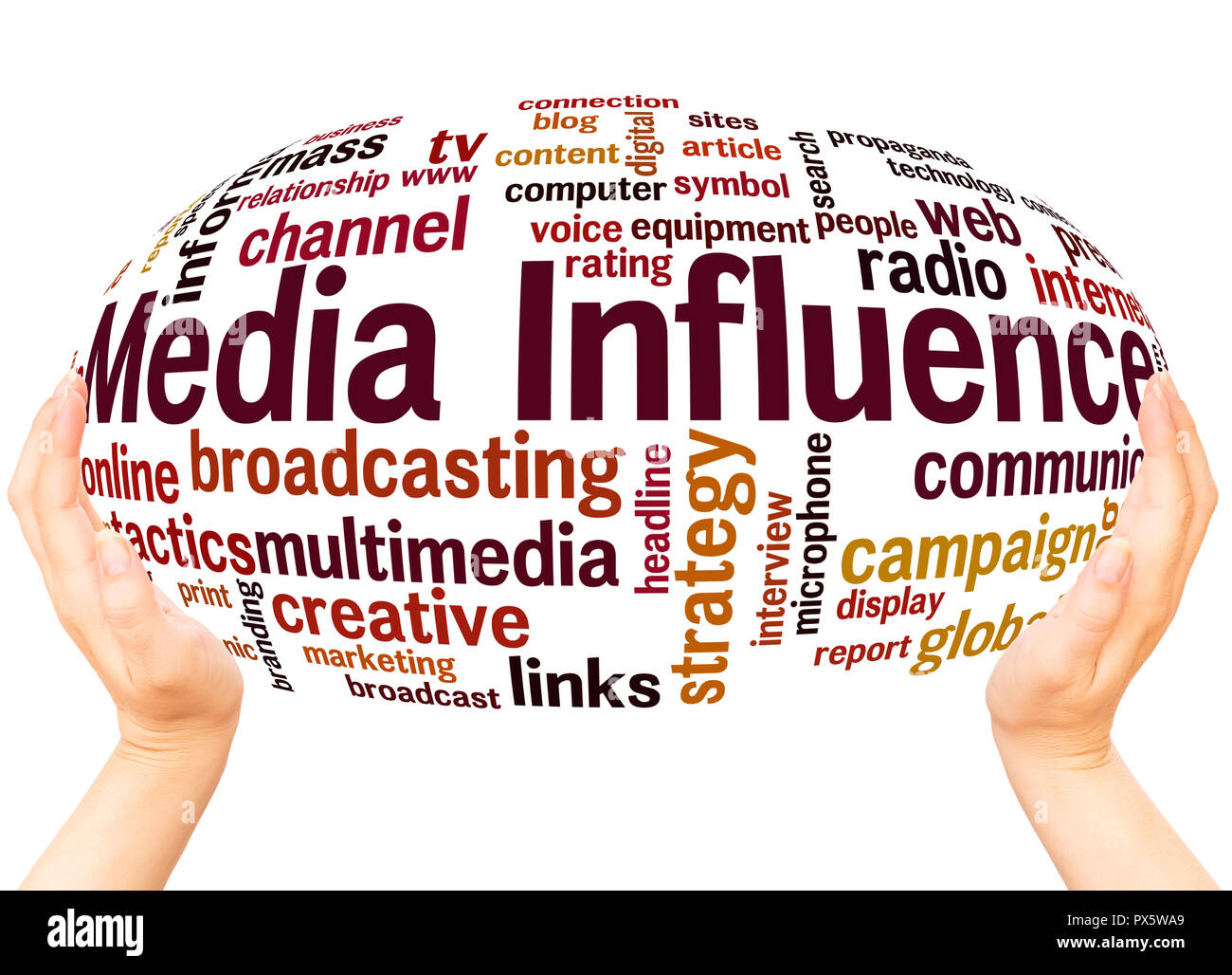 Media Influence word cloud hand sphere concept on white background ...