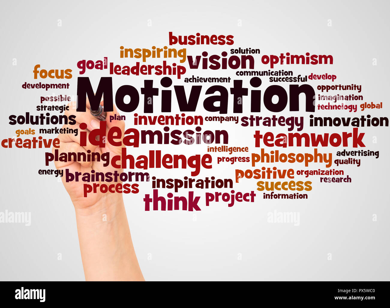 Motivation word cloud and hand with marker concept on white background ...