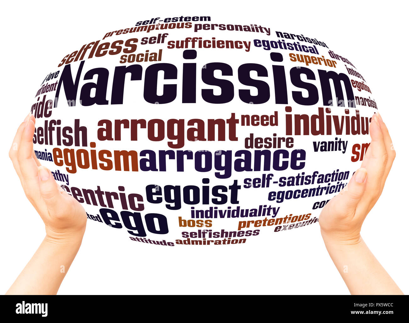 Narcissism word cloud hand sphere concept on white background Stock ...