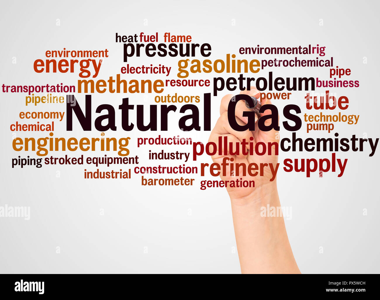 Natural Gas word cloud and hand with marker concept on white background ...