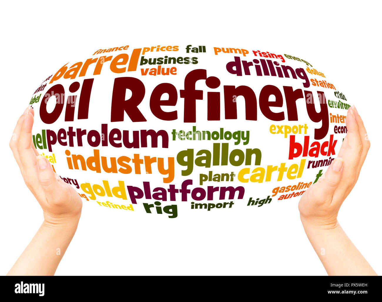 Oil Refinery word cloud hand sphere concept on white background Stock ...
