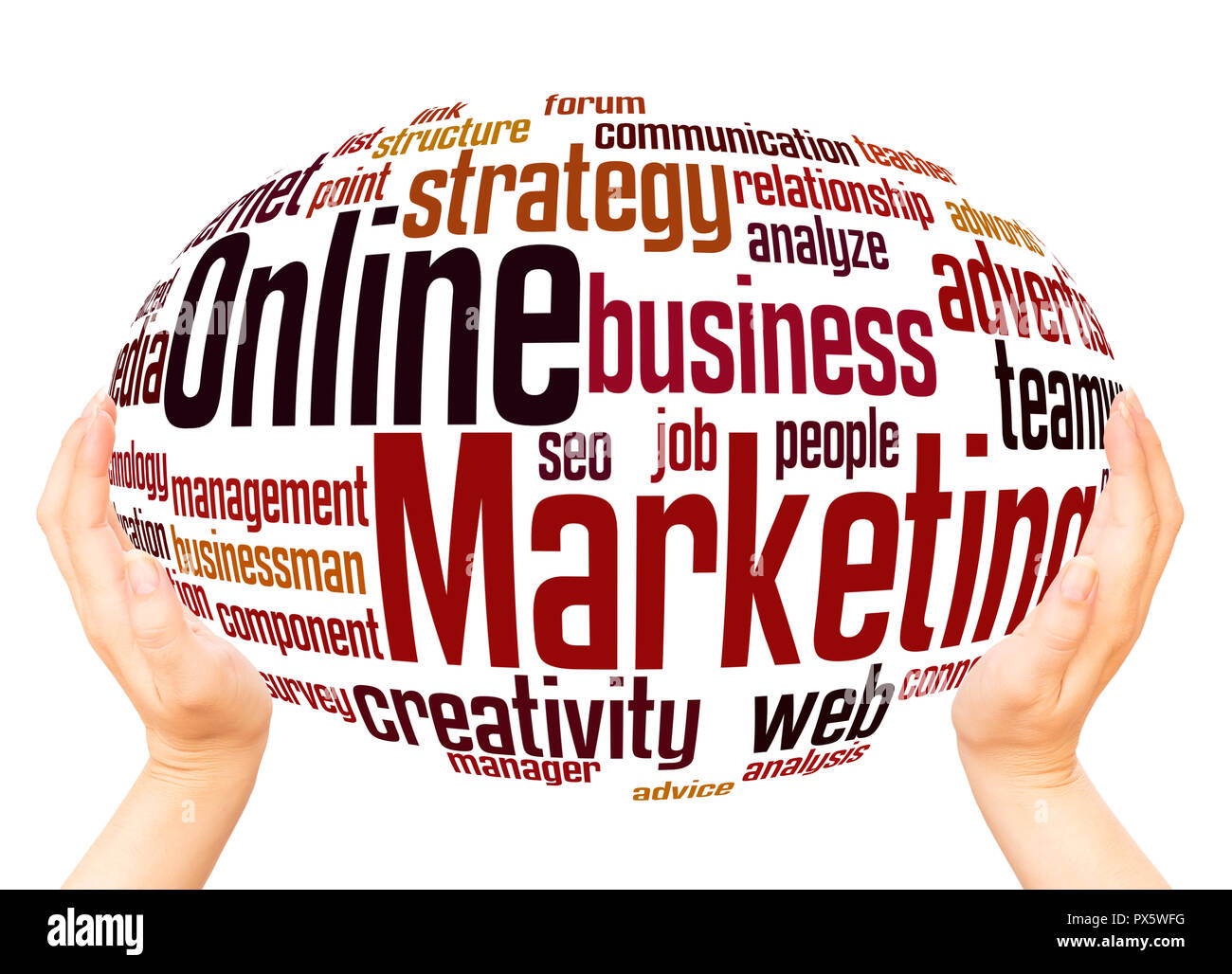 Online Marketing word cloud hand sphere concept on white background ...