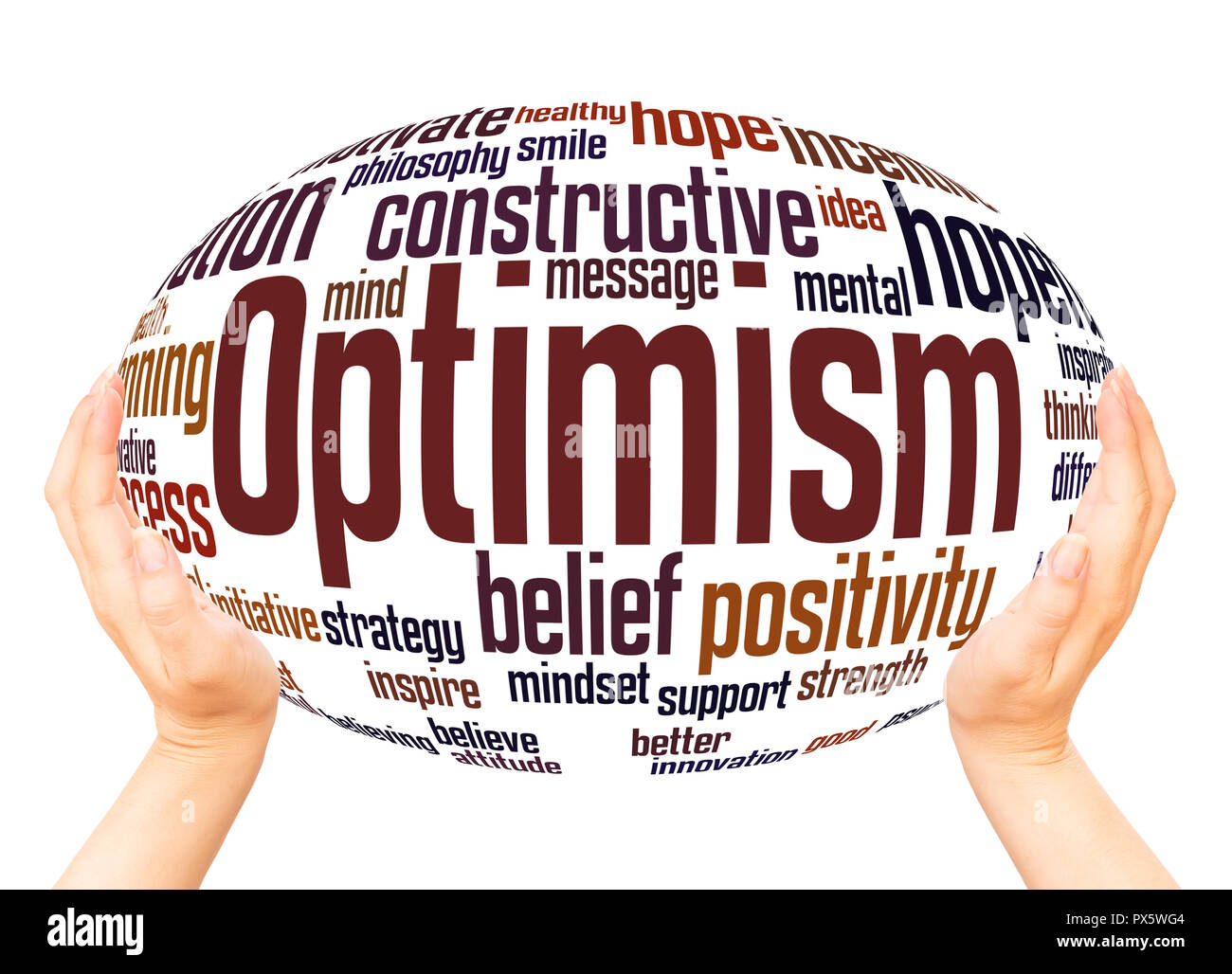 Optimism word cloud hand sphere concept on white background Stock Photo ...