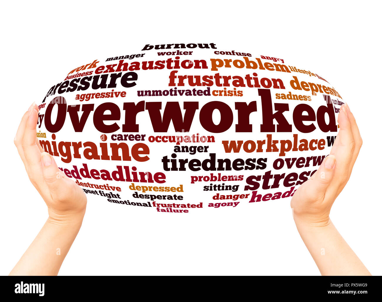 Overworked word cloud hand sphere concept on white background Stock ...