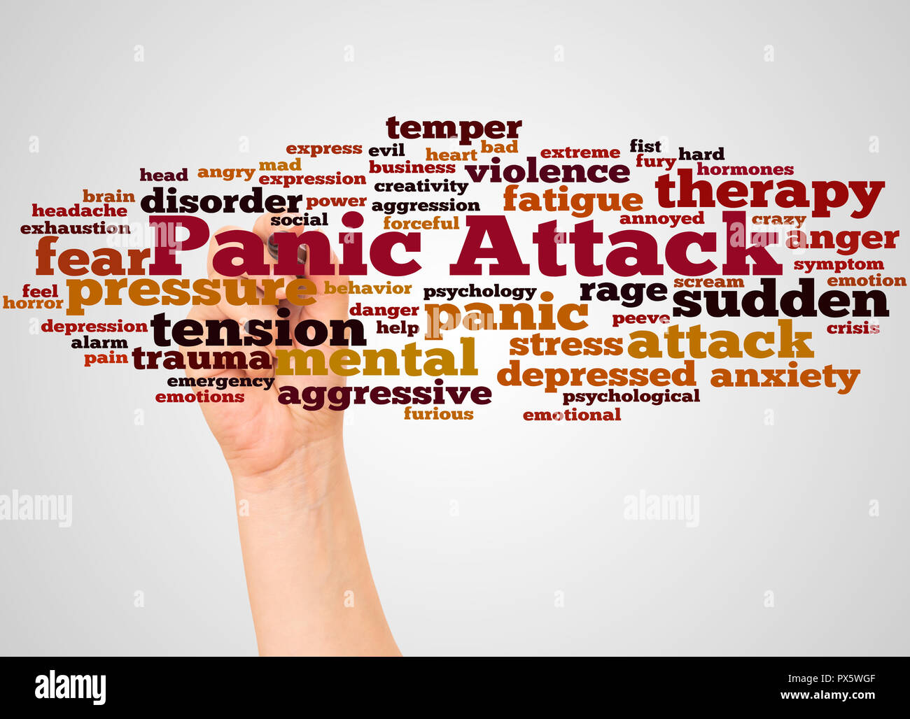 Panic Attack word cloud and hand with marker concept on gradient ...
