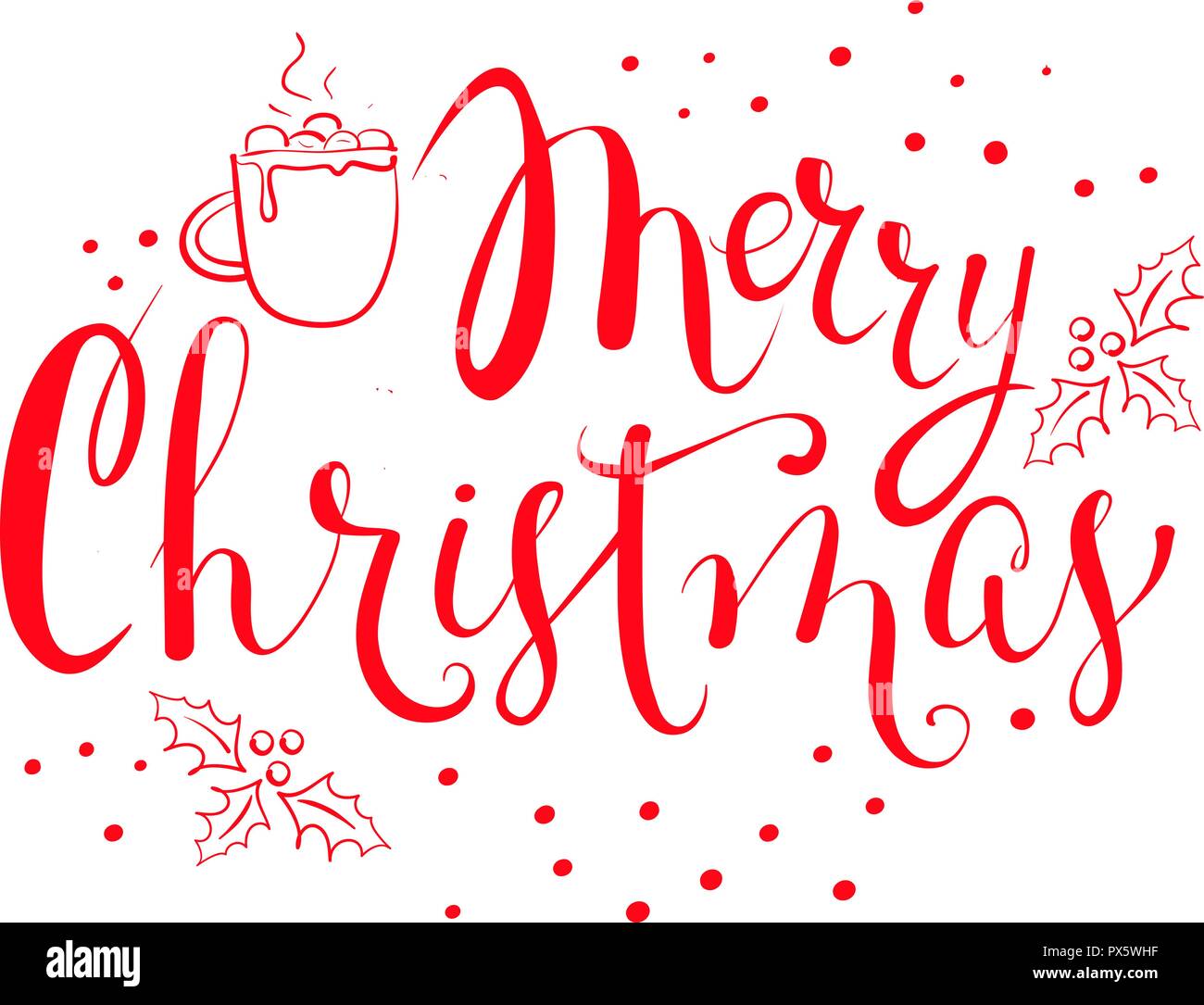 Red Christmas hand written lettering card with stars Stock Vector Image ...