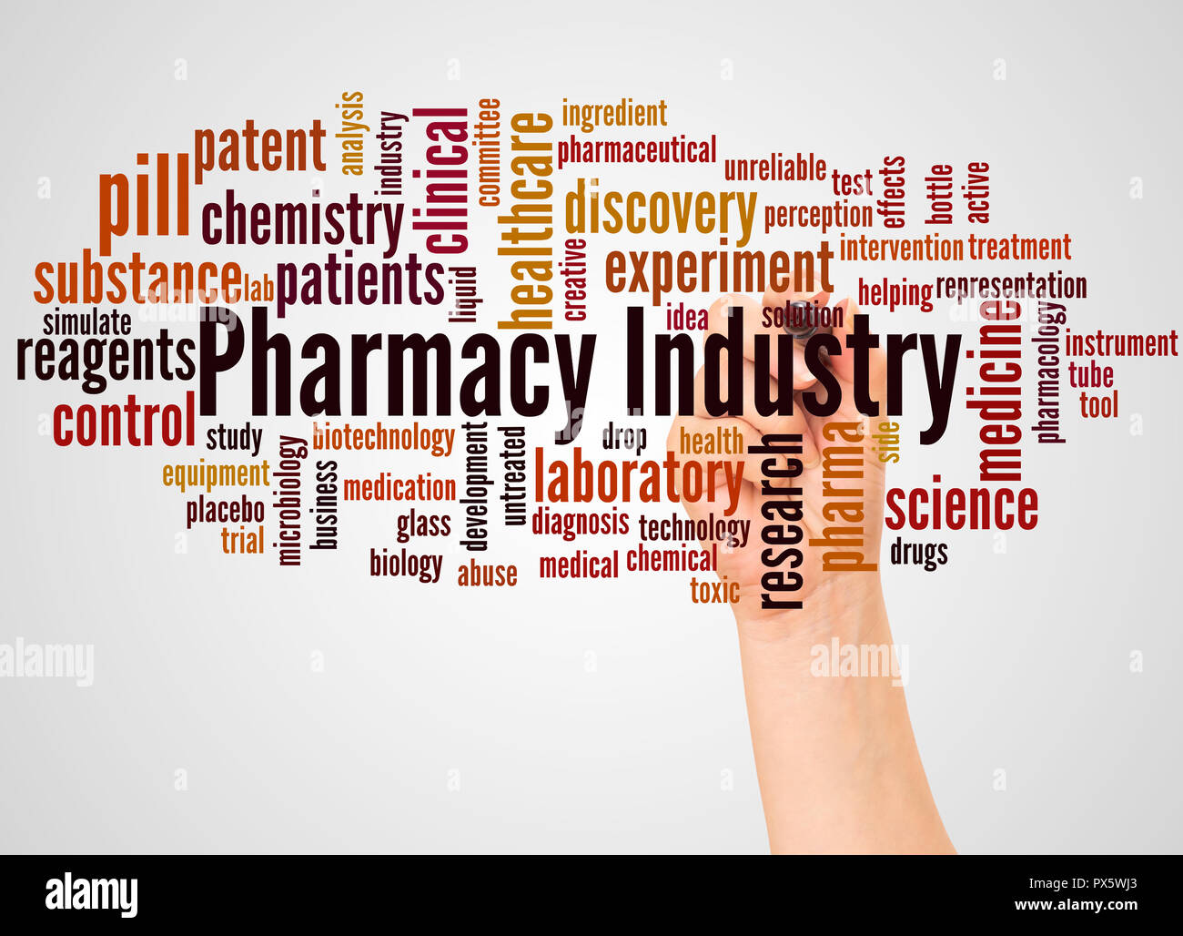 Pharmacy Industry word cloud and hand with marker concept on white ...