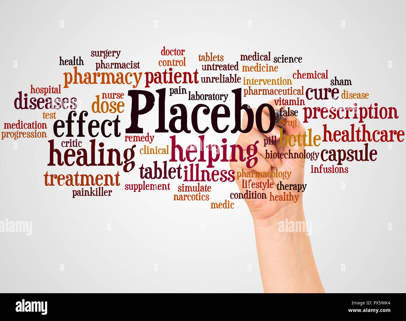 Placebo word cloud and hand with marker concept on white background ...